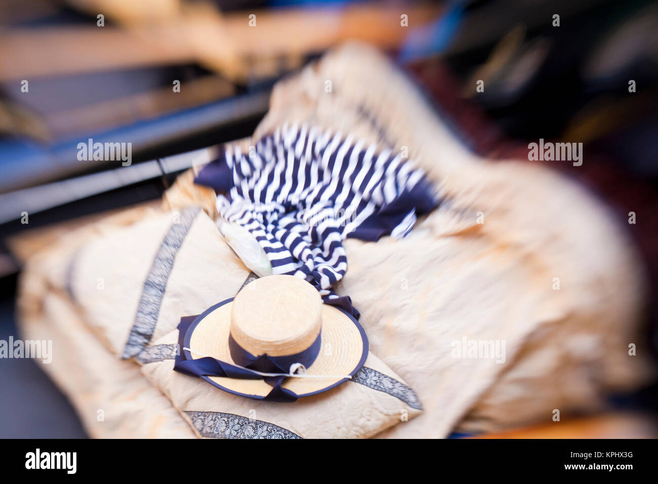 Europe, Italy, Venice, Gondolier Hat and Sweater in Gondola Stock Photo ...