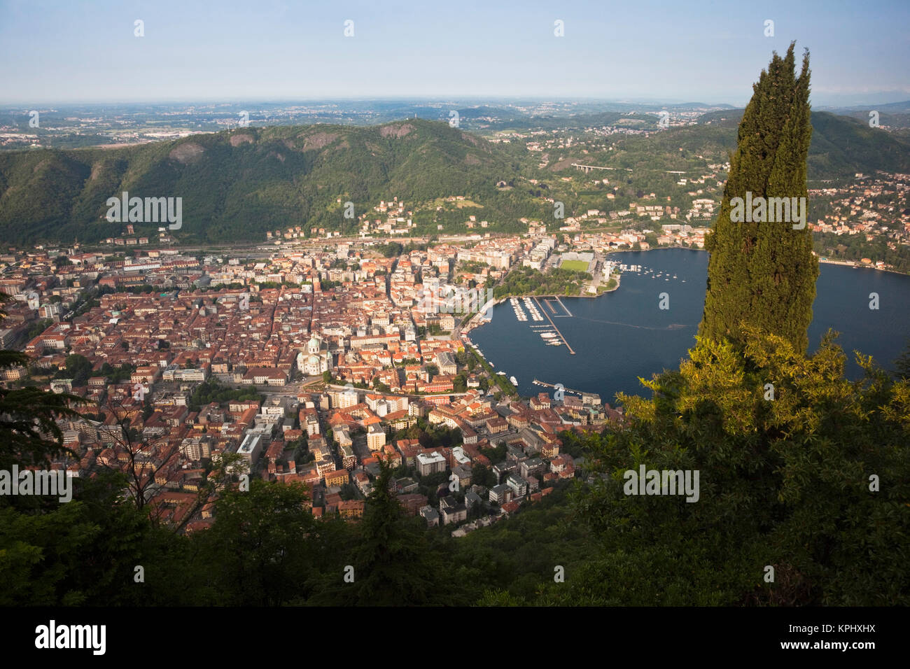 Italy, Como Province, Brunate. Aerial view of Como, morning Stock Photo ...