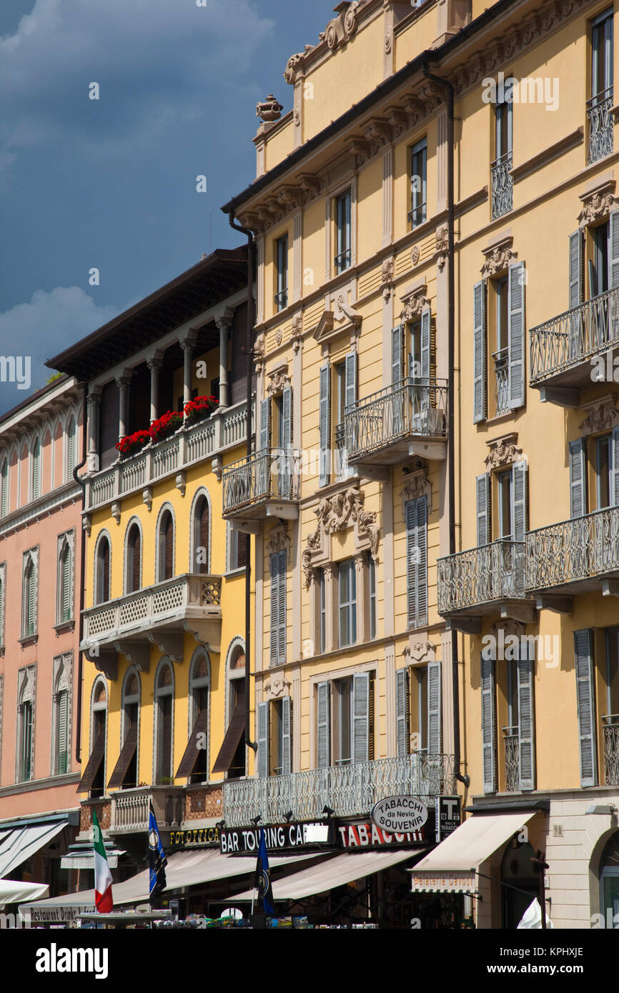 Italy, Como Province, Como. Buildings along Piazza Cavour Stock Photo ...