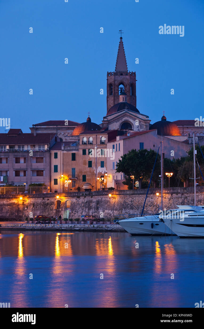 Italy, Sardinia, Alghero. City walls from the yacht marina, dawn Stock ...