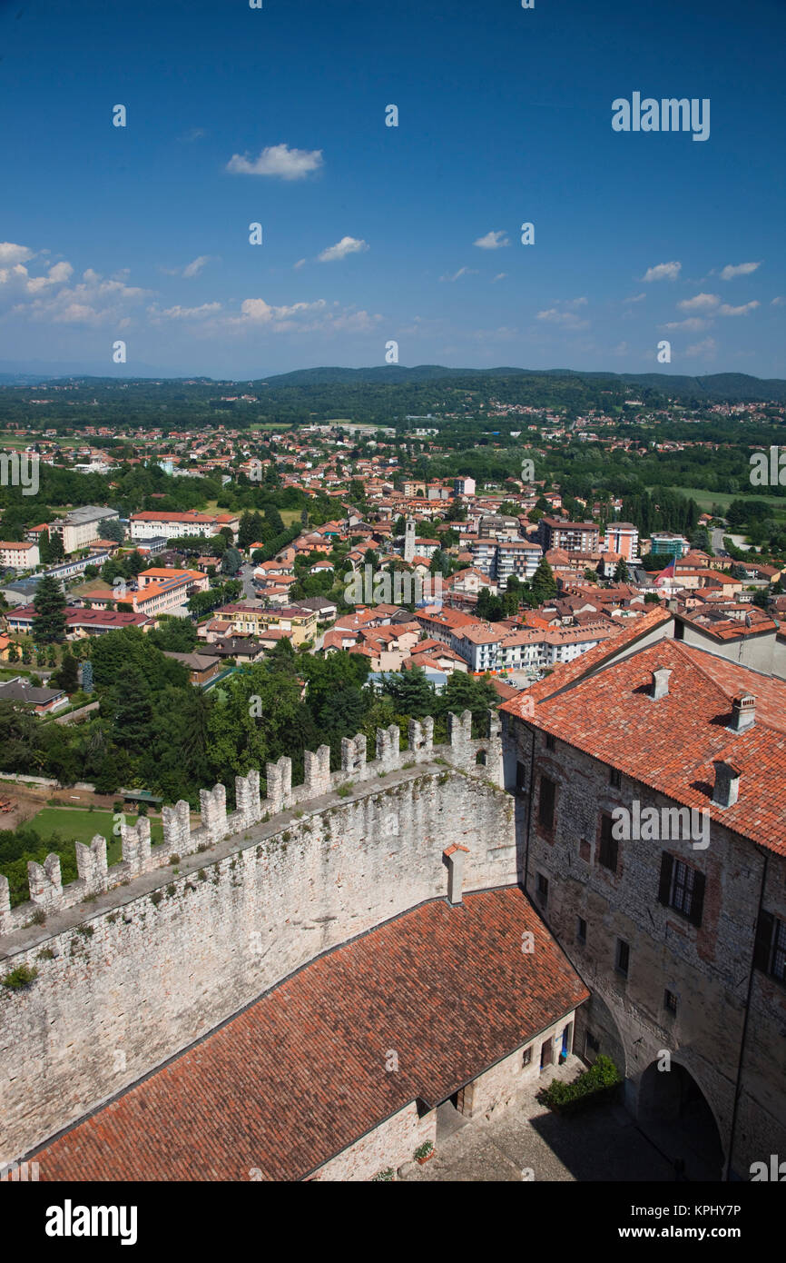 Italy, Varese Province, Angera. La Rocca fortress and town overview ...