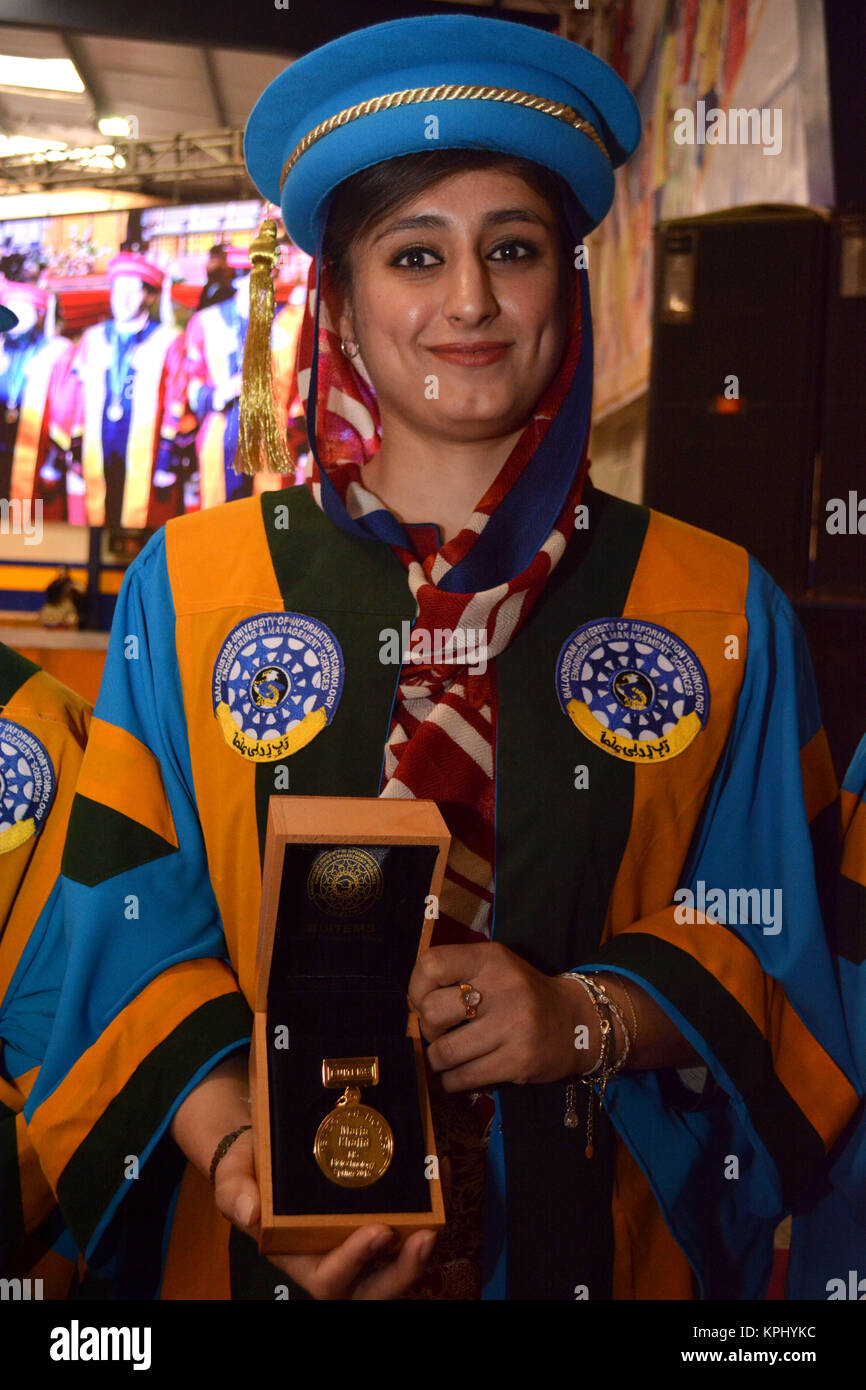 QUETTA, PAKISTAN. Dec-14 2017: A Pass Out student showing Badge of ...
