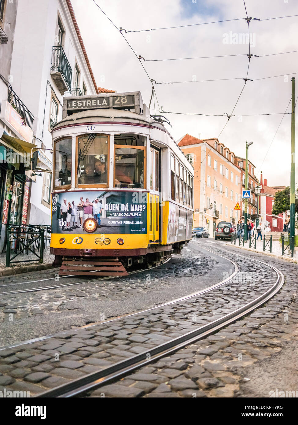 Lisbon, Portugal - April 26, 2014: The Estrela 28 tram line riding the ...