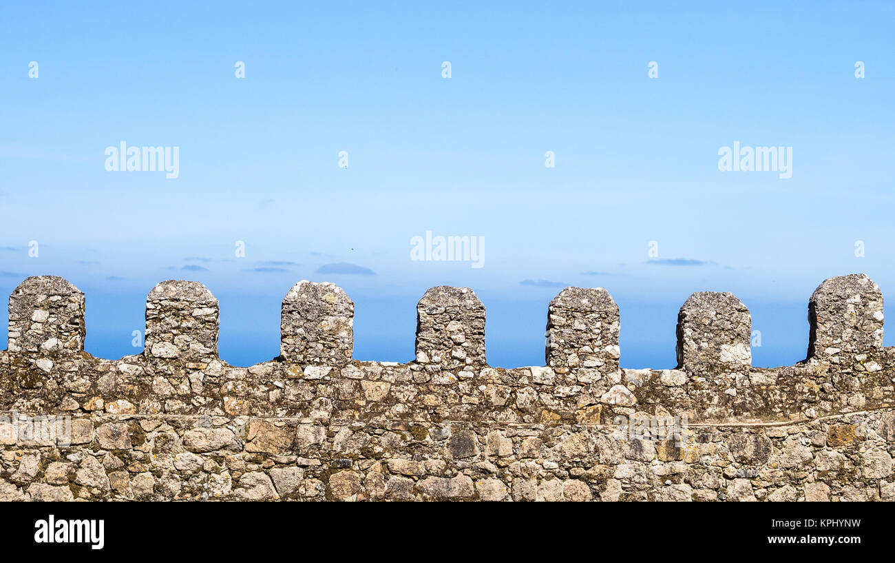 View of a line of battlement in the Castle of the Moors in Sintra ...
