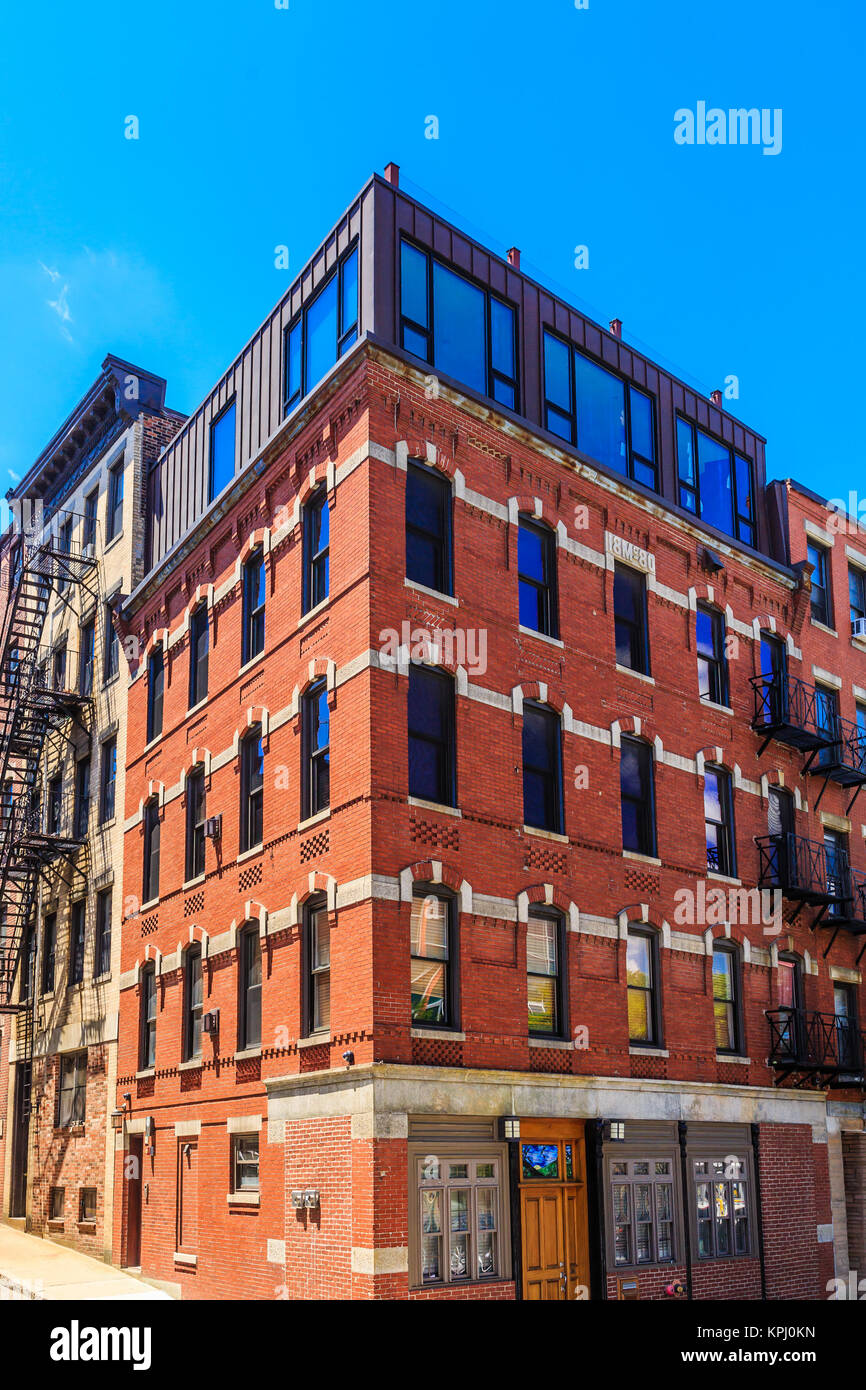 Old Brick Apartment in Blue Windows in Boston Stock Photo - Alamy