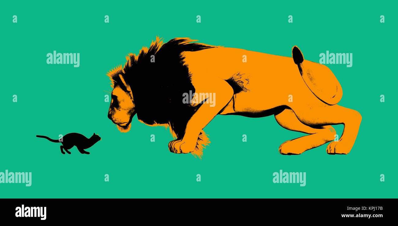 Cat Versus Lion Stock Photo - Alamy