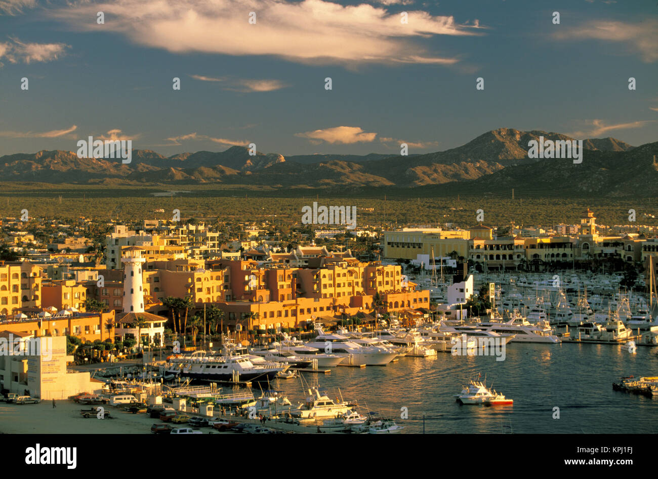 North America, Mexico, Baja California, Cabo San Lucas. View of town ...