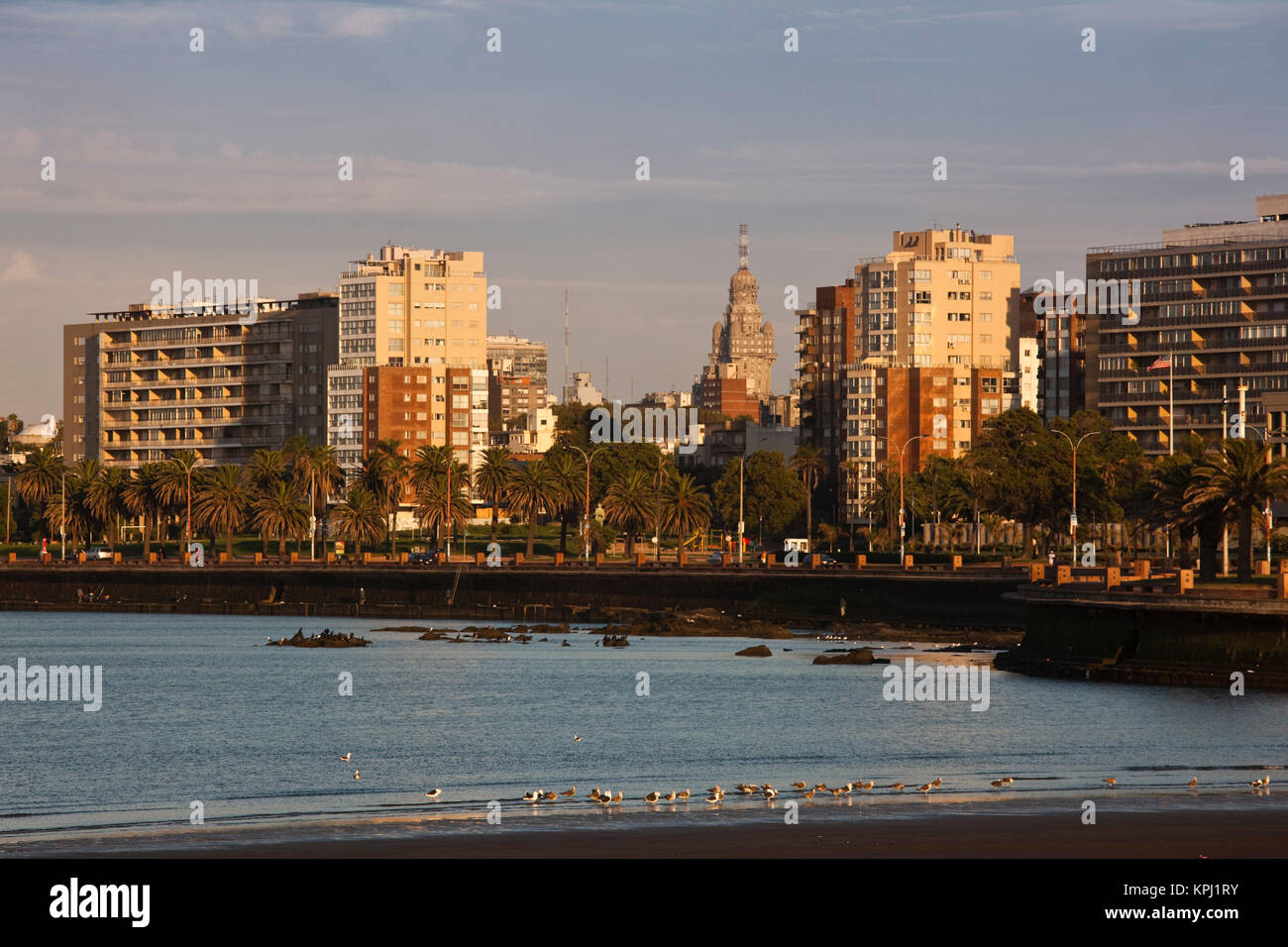 Uruguay, Montevideo Department, Montevideo. Dawn view from La Rambla ...