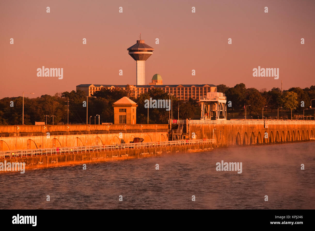 USA, Alabama, Florence. Renaissance Tower, Wilson Lock and Dam, Lake ...