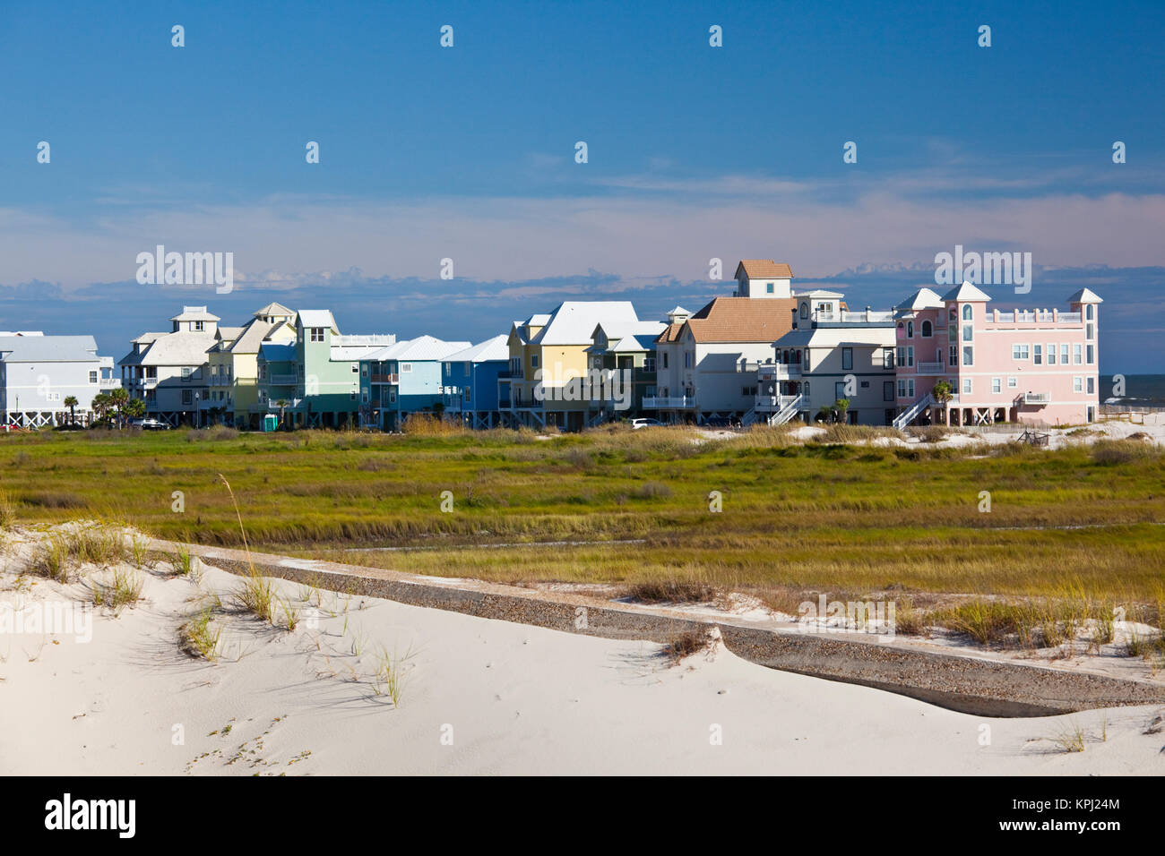 USA, Alabama, Gulf Shores. Mobile Bay area, beach houses Stock Photo ...
