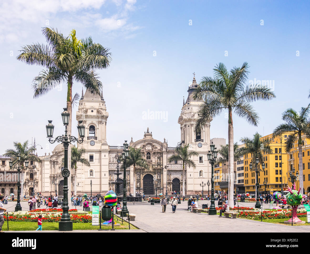 Lima, Peru - October 11, 2014 - View of the Lima (Peru) cathedral in a ...