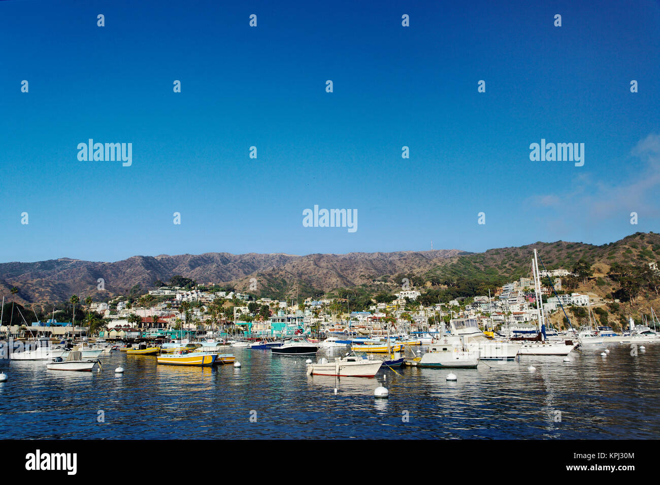 Boats anchored in Catalina Harbor, Catalina Island, California Stock ...