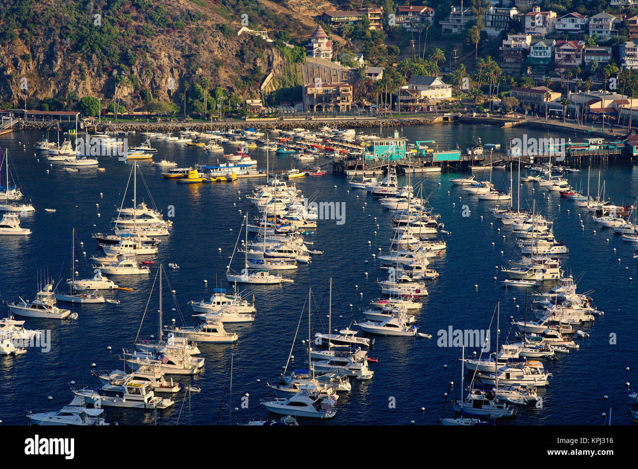 Boats anchored in Catalina Harbor, Catalina Island, California Stock ...