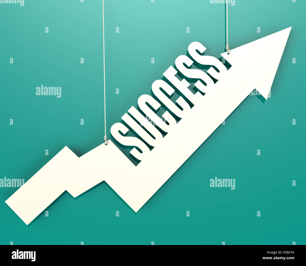 White arrow with success word hang on cyan background Stock Photo - Alamy