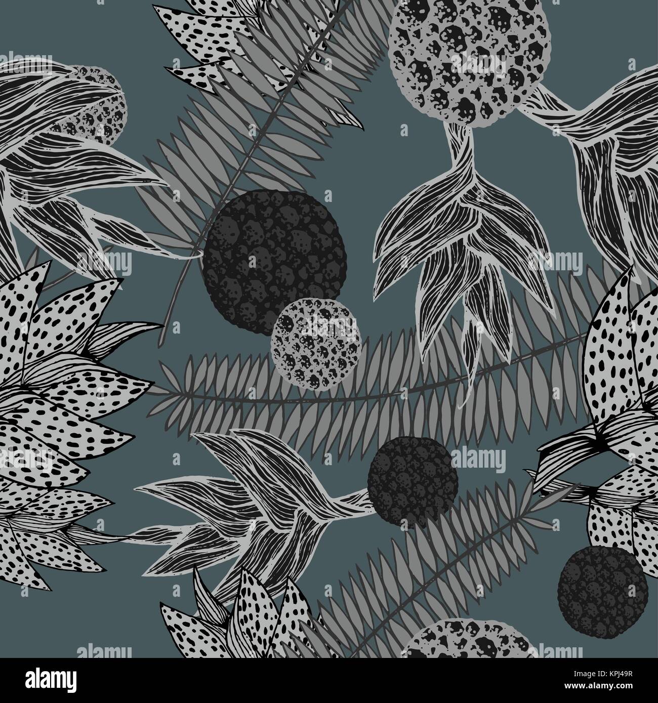 vector illustration of a hand drawn seamless pattern with plants ...