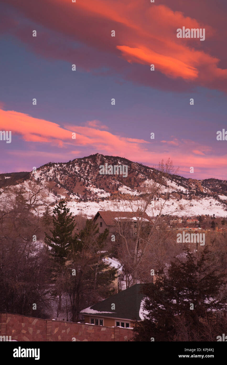 USA, Colorado, Boulder, winter sunrise below Flagstaff Mountain Stock ...