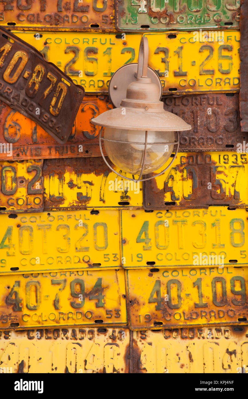 USA, Colorado, Crested Butte, building with license plate siding Stock ...
