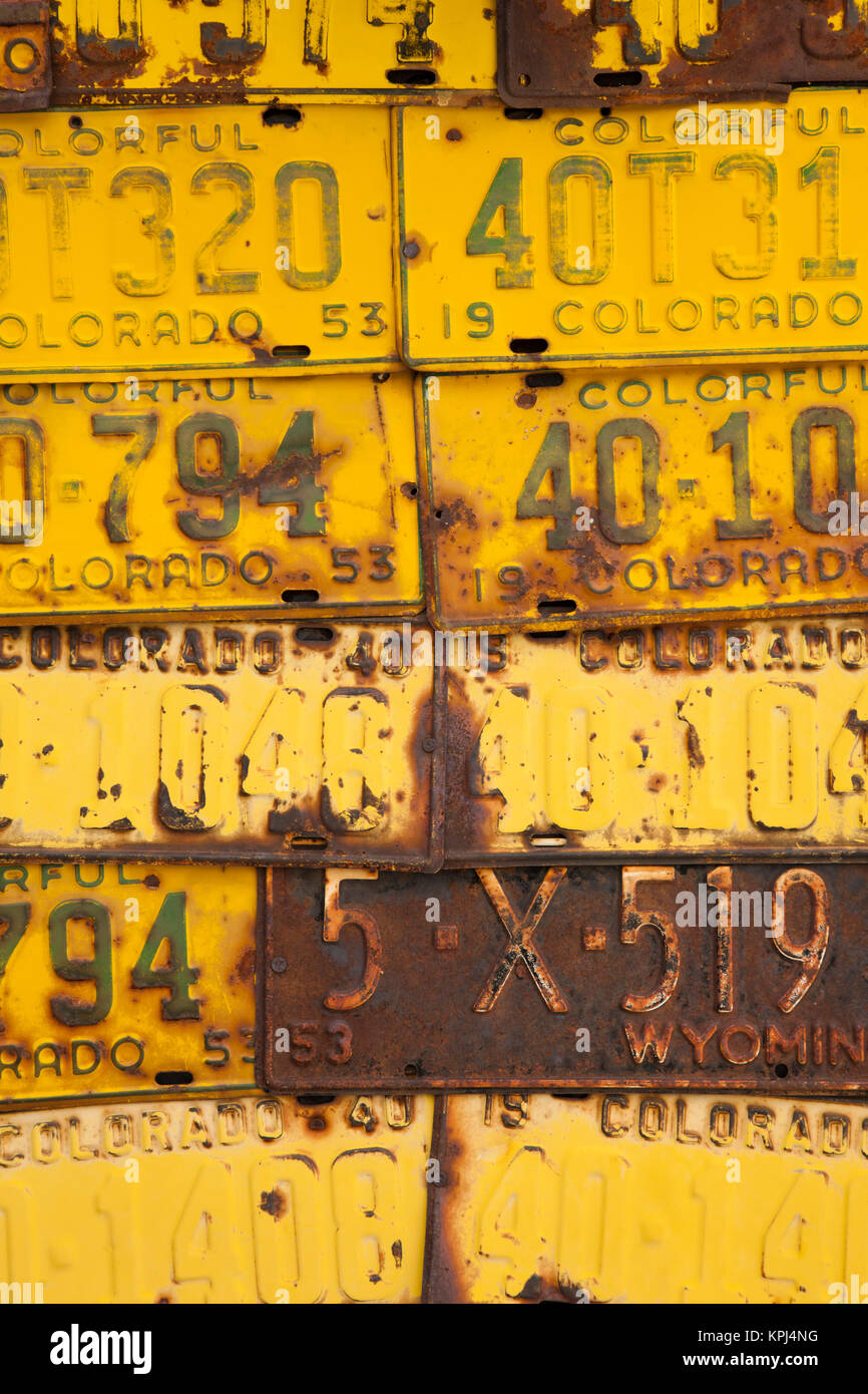 USA, Colorado, Crested Butte, building with license plate siding Stock ...