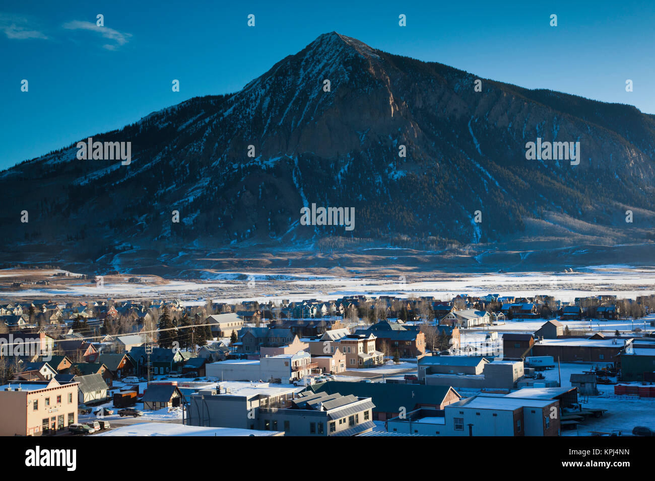 USA, Colorado, Crested Butte, elevated town view, with Mount Crested ...