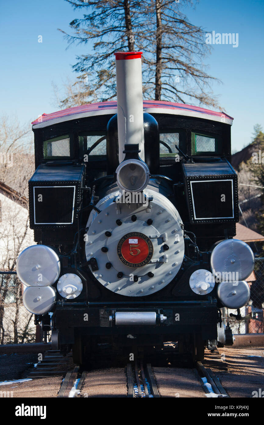 USA, Colorado, Manitou Springs, Pikes Peak Cog Railway, locomotive ...