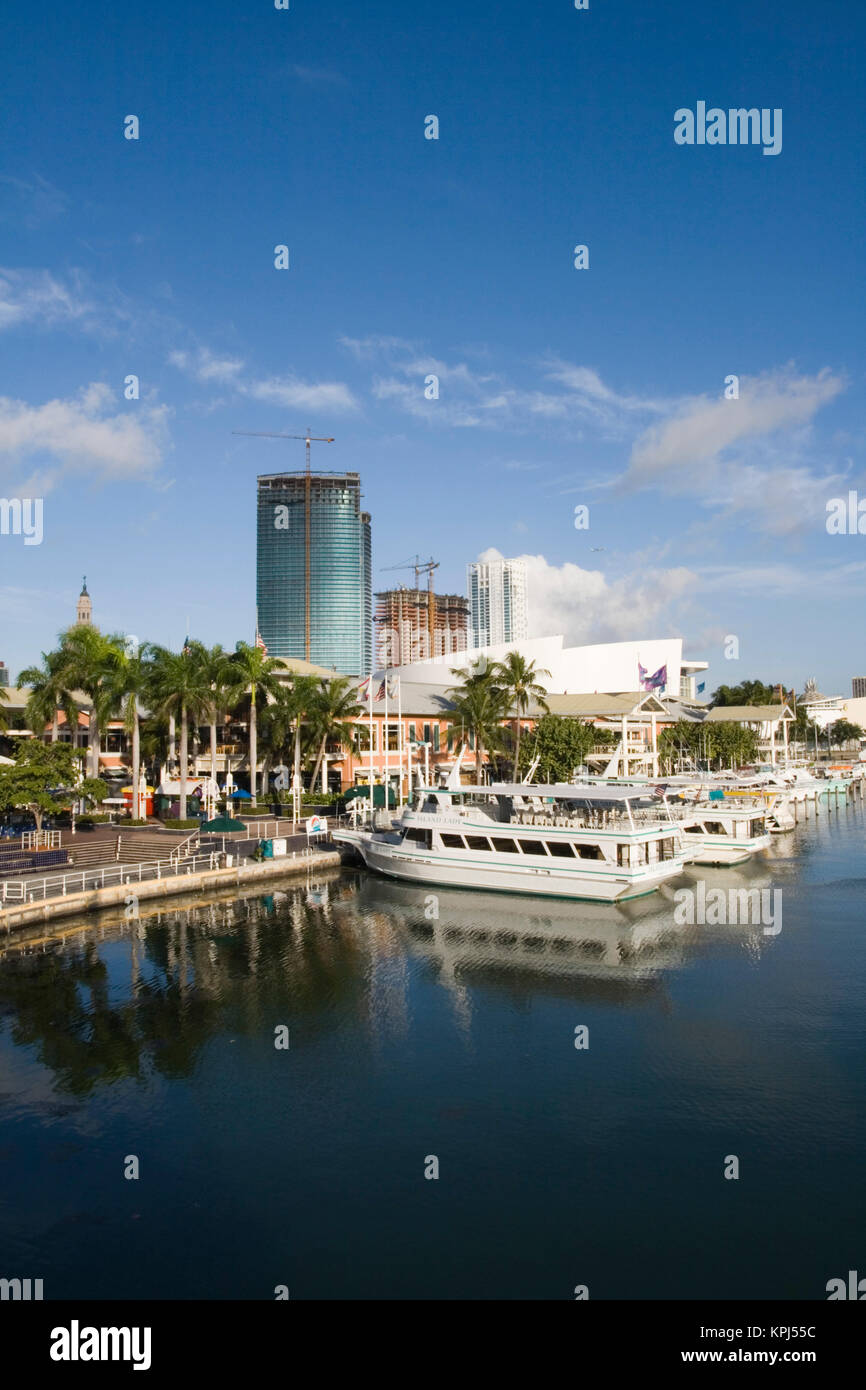 USA, Florida, Miami: Downtown from Bayside Marketplace / Morning Stock ...