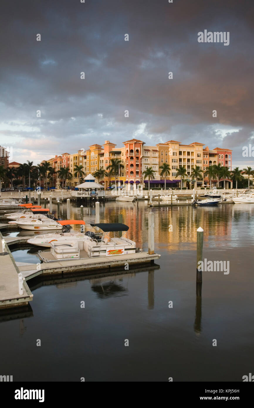 USA, Florida, Naples: Bayfront Place and Marina / Sunset Stock Photo ...
