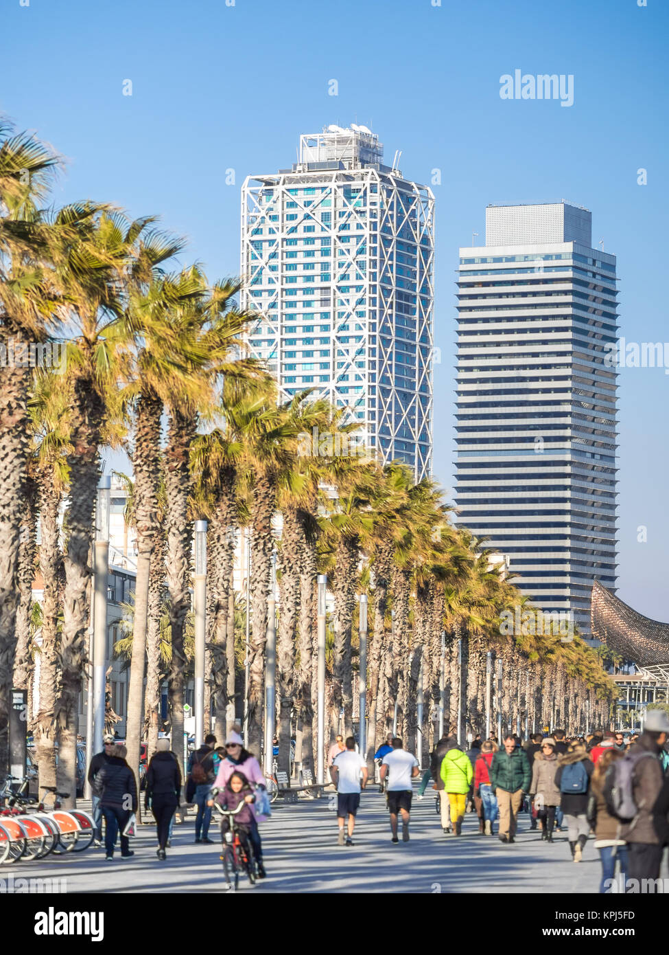 Walking around the beach by the Passeig Maritim you can see the city ...
