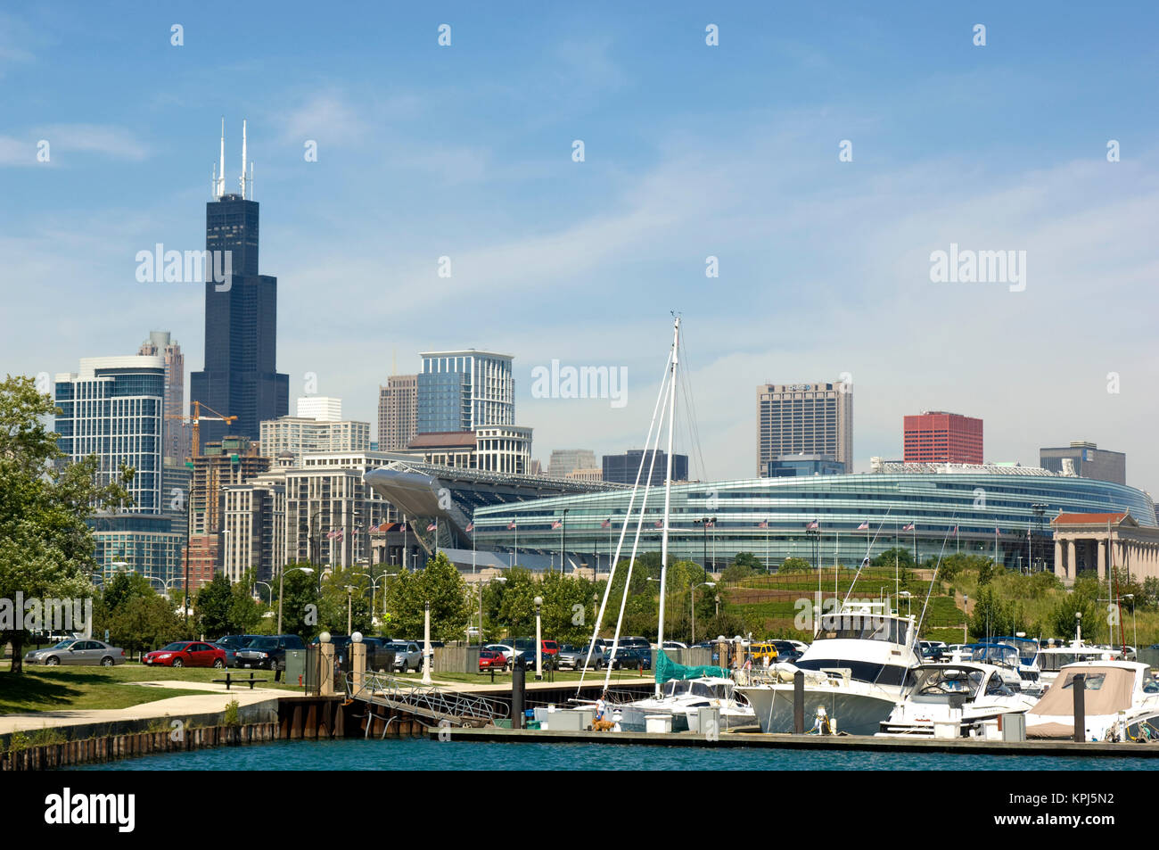 Chicago, Illinois,Burnham Harbor, Soldier Field, skyline Stock Photo ...