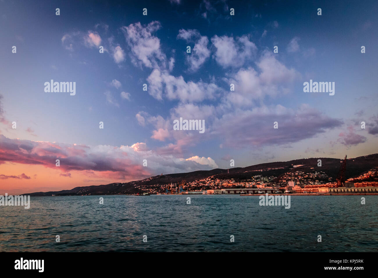 Winter evening in the port of Trieste, Italy Stock Photo - Alamy