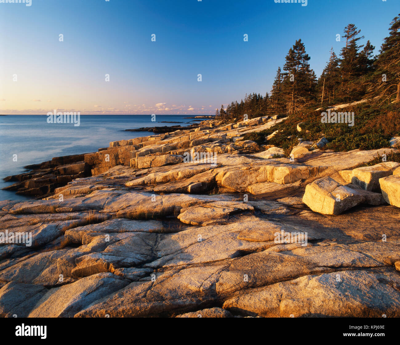 USA, Maine, Acadia National Park, Mt Desert Island, View of rocks with ...