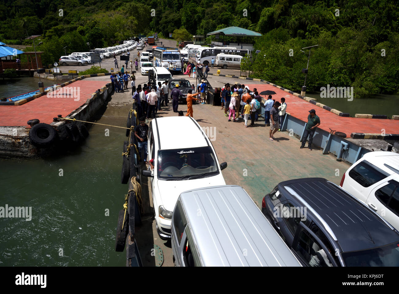 Loading bus and care on the barge ferryboat Port Blair Andaman and ...