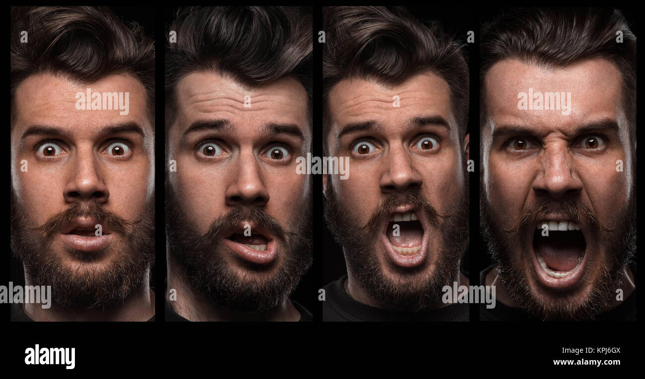 Set of young man's portraits with different emotions Stock Photo - Alamy