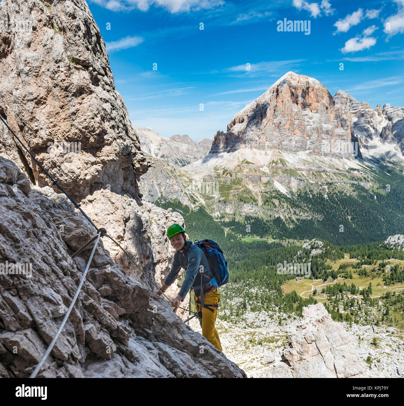 Climbing route via Ferrata Averau, at the back Tofane, Dolomites, South ...