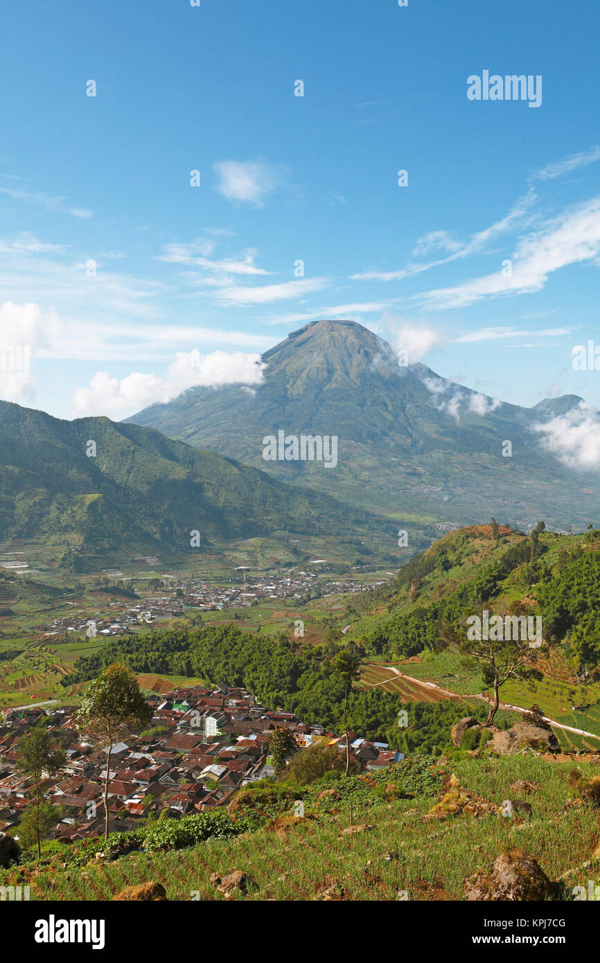 Tieng Village, behind Sindoro Volcano, Dieng Plateau, Java, Indonesia ...