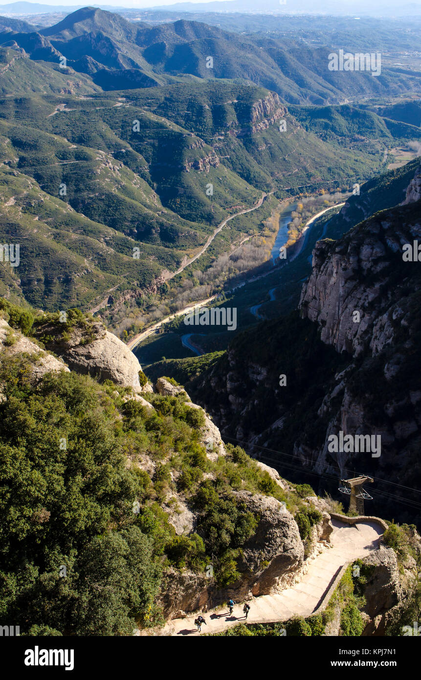 Panorama of mountains and forest stone path in river canyon from ...