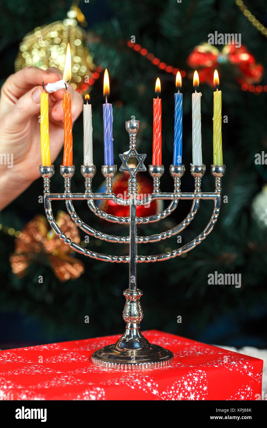 Chanukah menorah with candles hi-res stock photography and images - Alamy