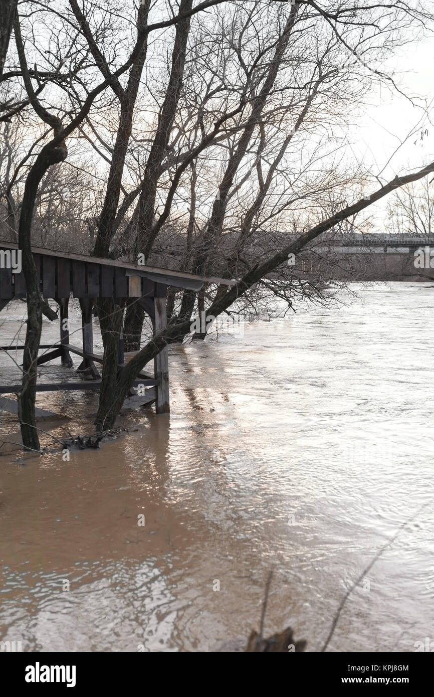 The river after the downpours came out of the banks. Flooding of river ...