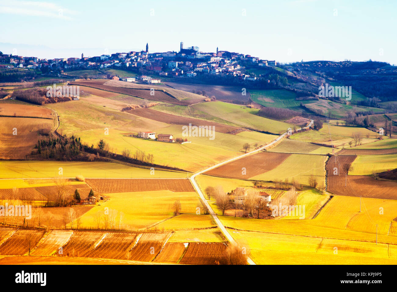Landscape of hills and fields Stock Photo - Alamy