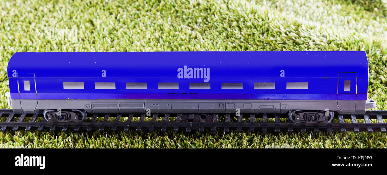 Blue wagon of toy train Stock Photo - Alamy