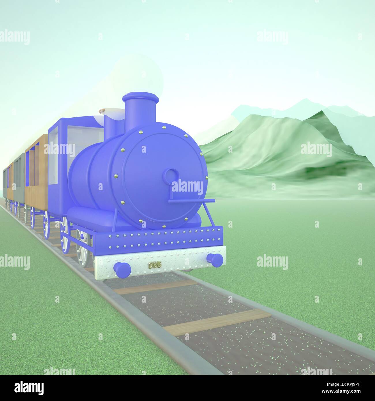 Blue locomotive of steam train Stock Photo - Alamy