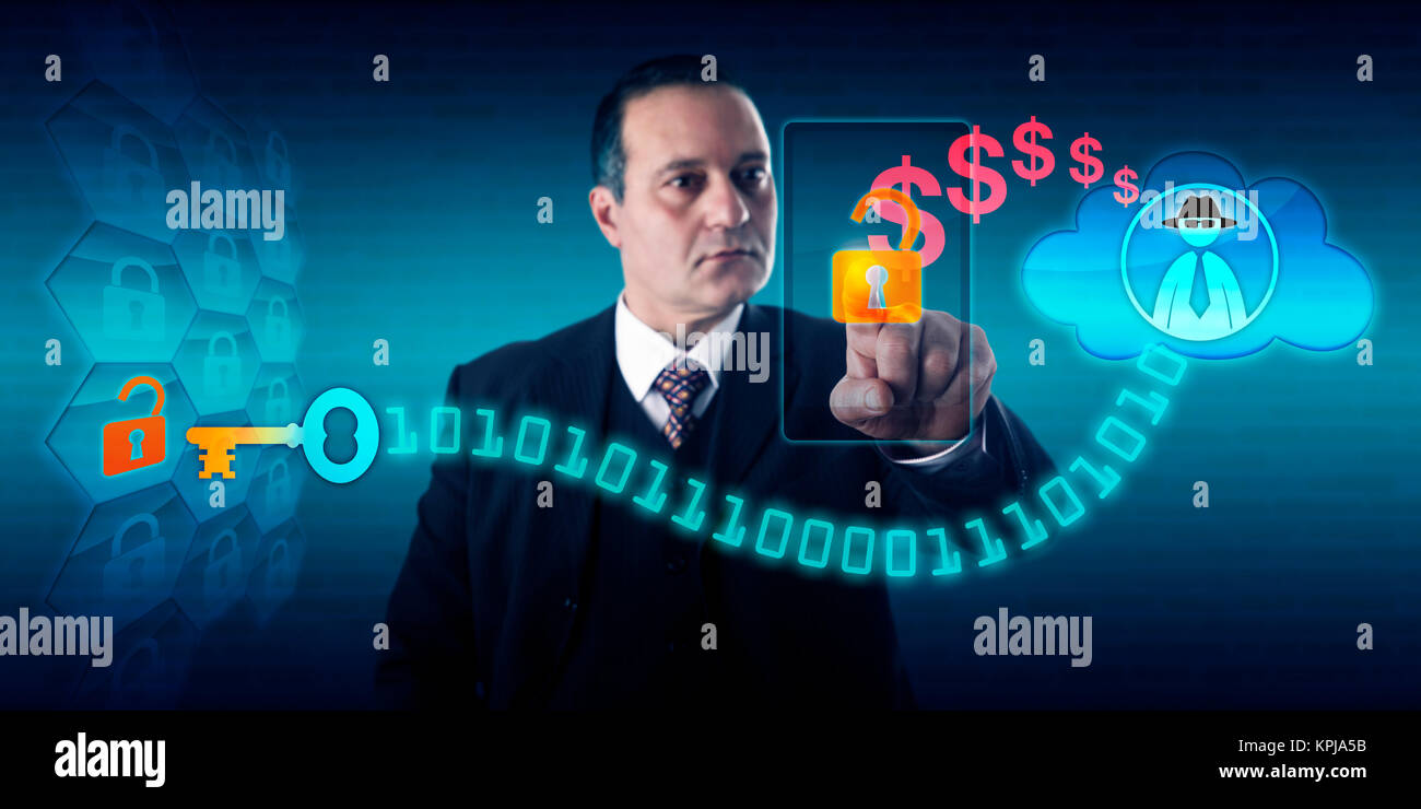 Man Paying Ransom To Black Hat Ransomware Author Stock Photo - Alamy