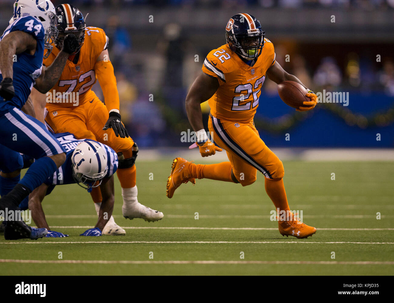 Indianapolis, Indiana, USA. 14th Dec, 2017. Denver running back C.J ...