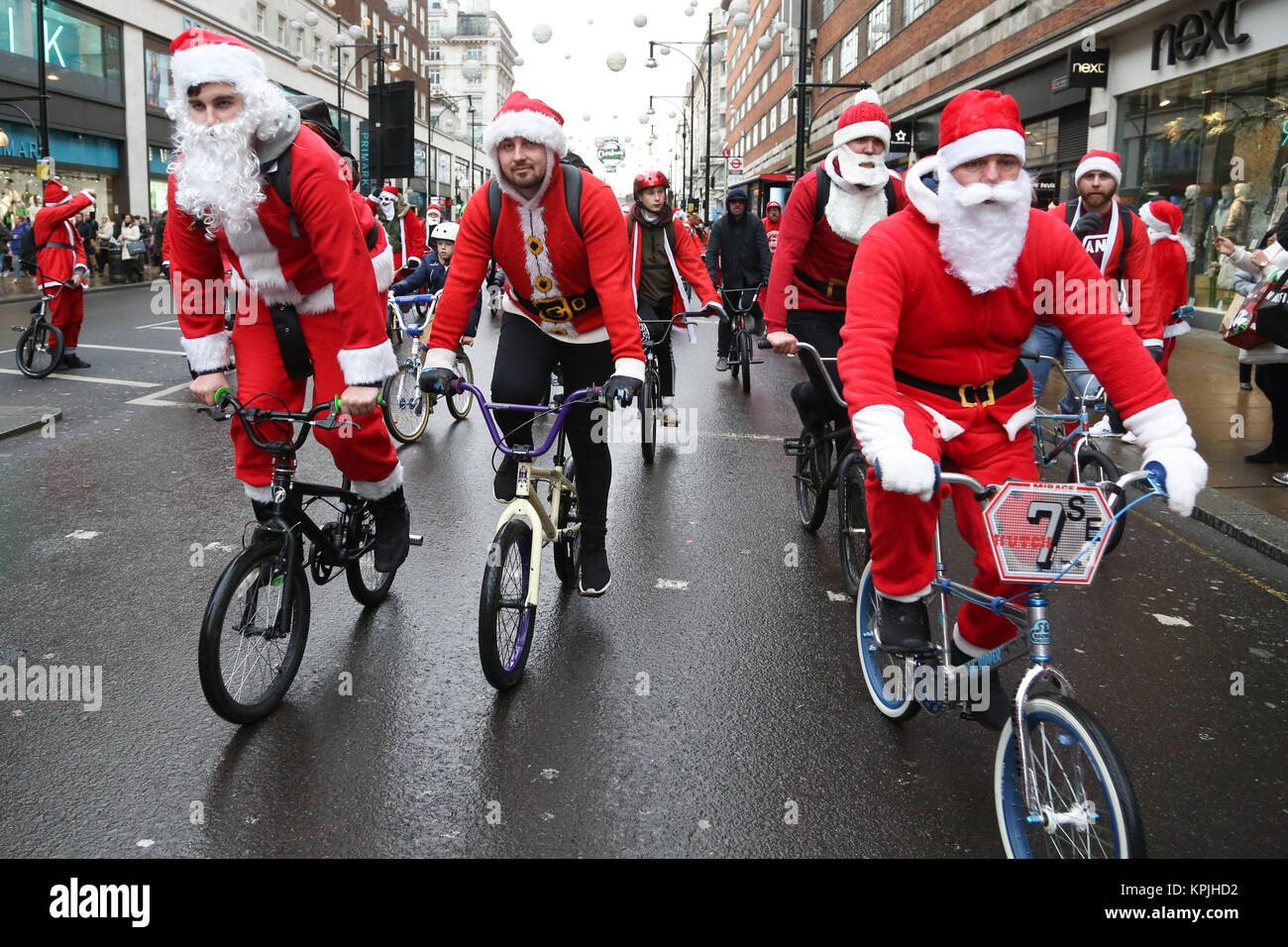 Oxford Street, London. UK 16 Dec 2017 - Santa's on bikes in Oxford ...