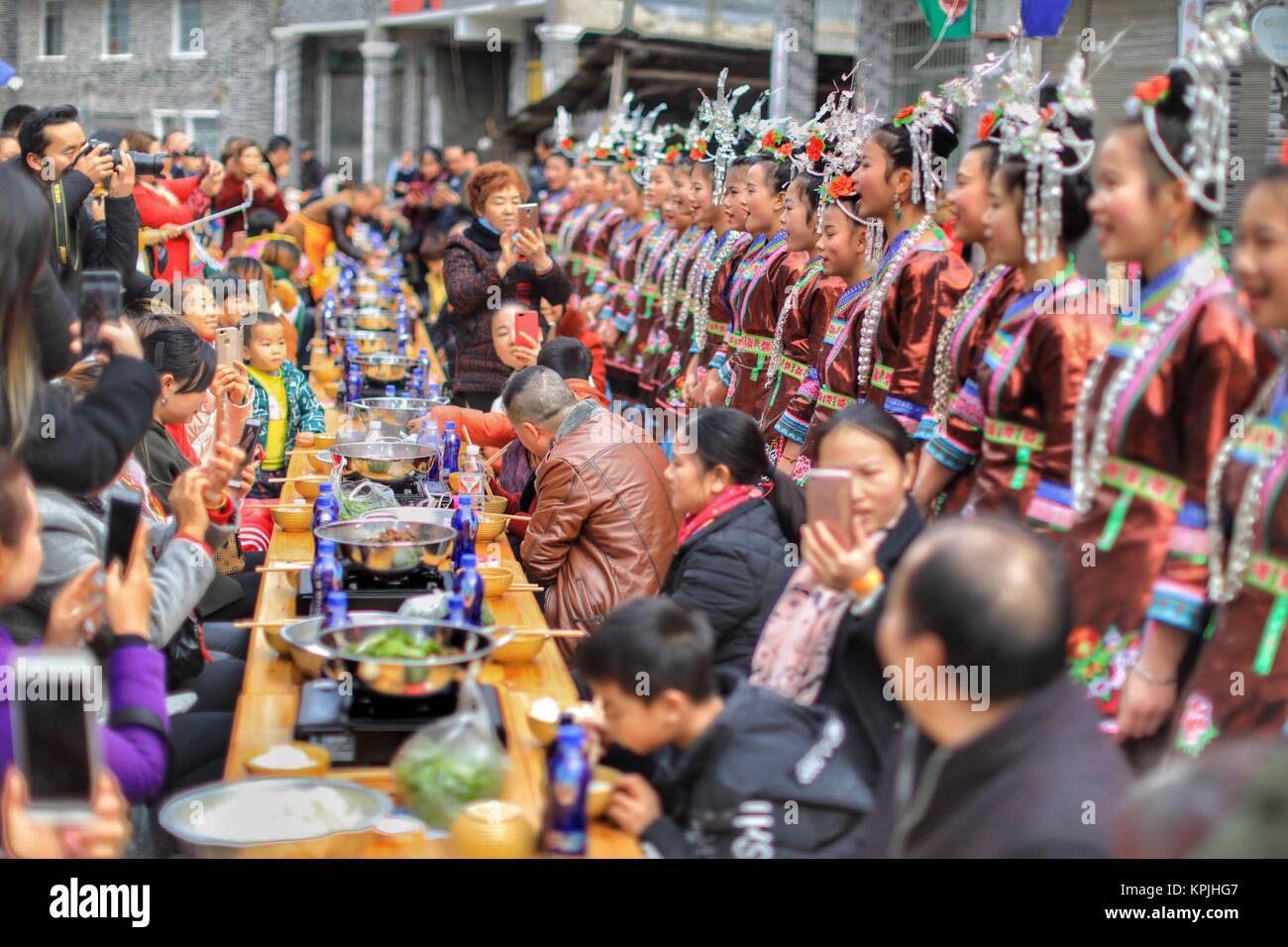 Rongjiang, China's Guizhou Province. 16th Dec, 2017. Brightly costumed ...