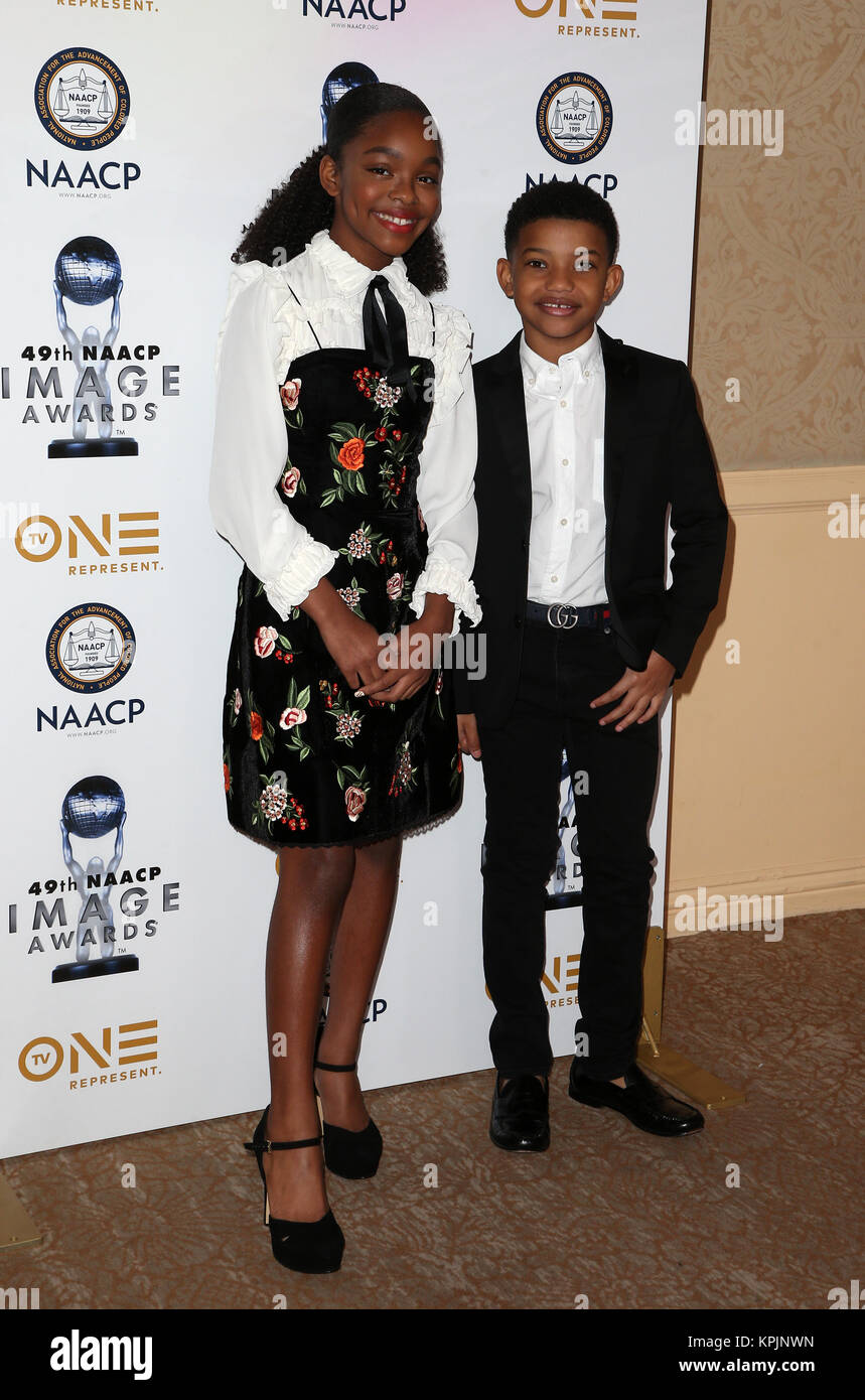 BEVERLY HILLS, CA - DECEMBER 16: Marsai Martin, Lonnie Chavis, at 49th ...