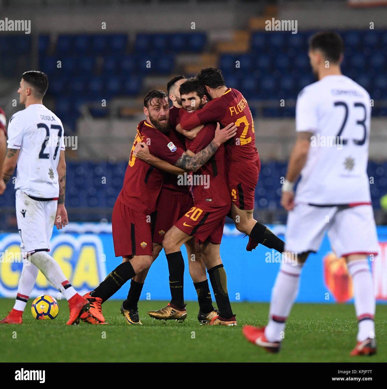 Rome, Italy. 16th Dec, 2017. Roma's Federico Fazio (C) celebrates with ...
