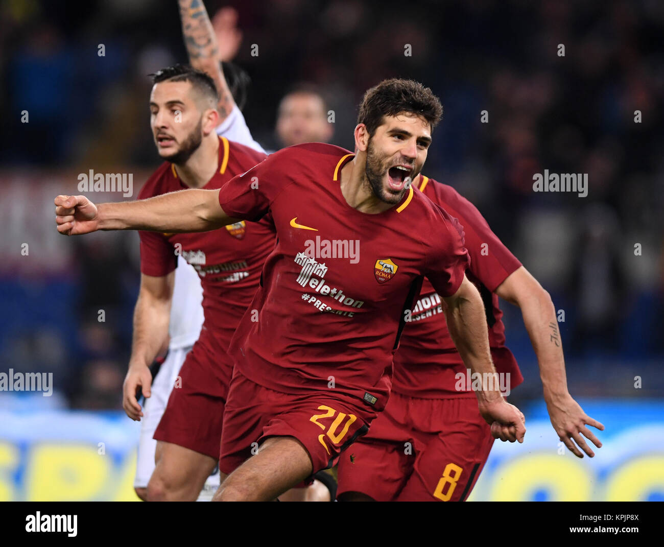 Rome, Italy. 16th Dec, 2017. Roma's Federico Fazio celebrates after he ...