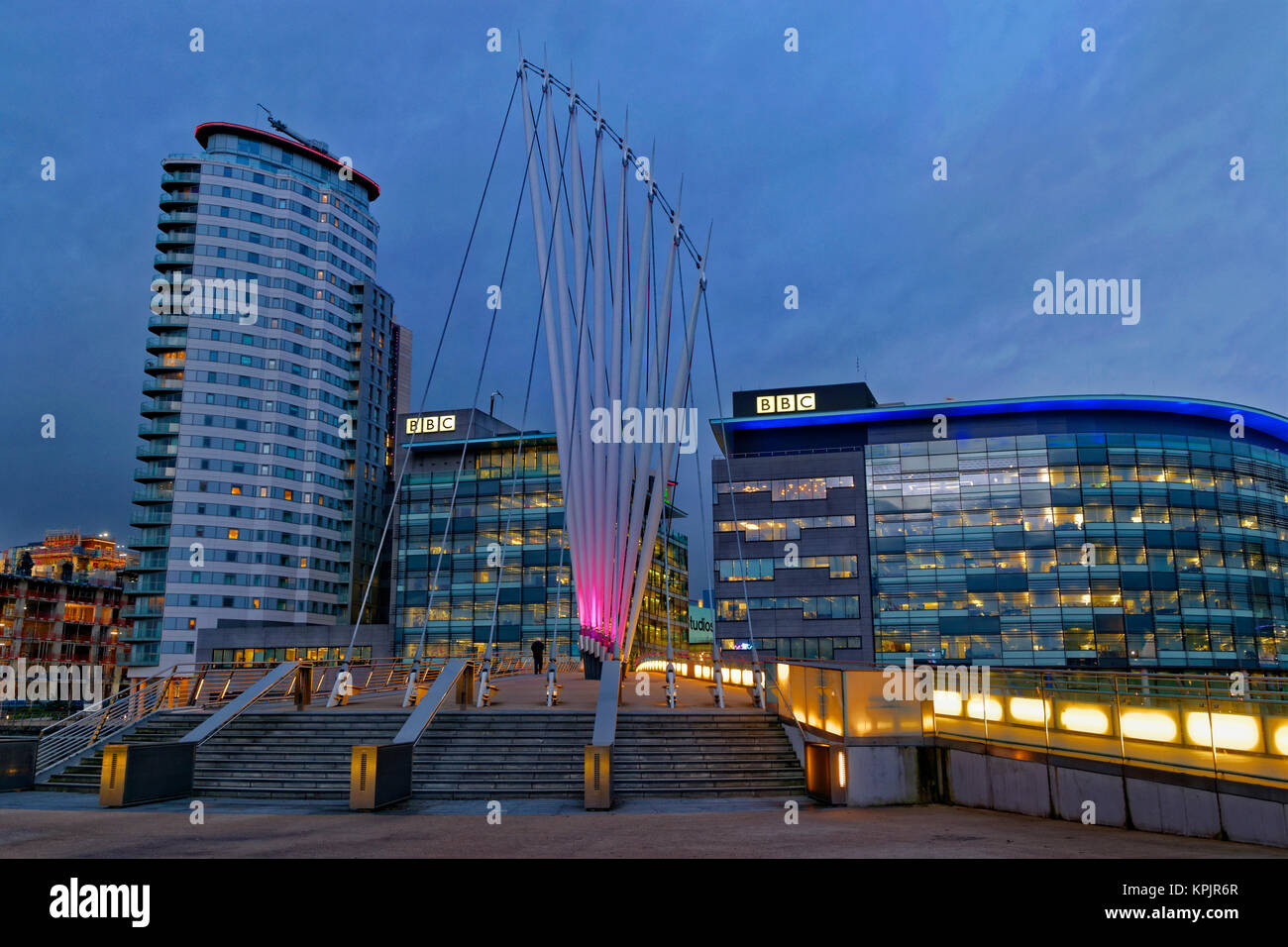The BBC buildings at MediaCityUK, Salford Quays, Greater Manchester, UK ...