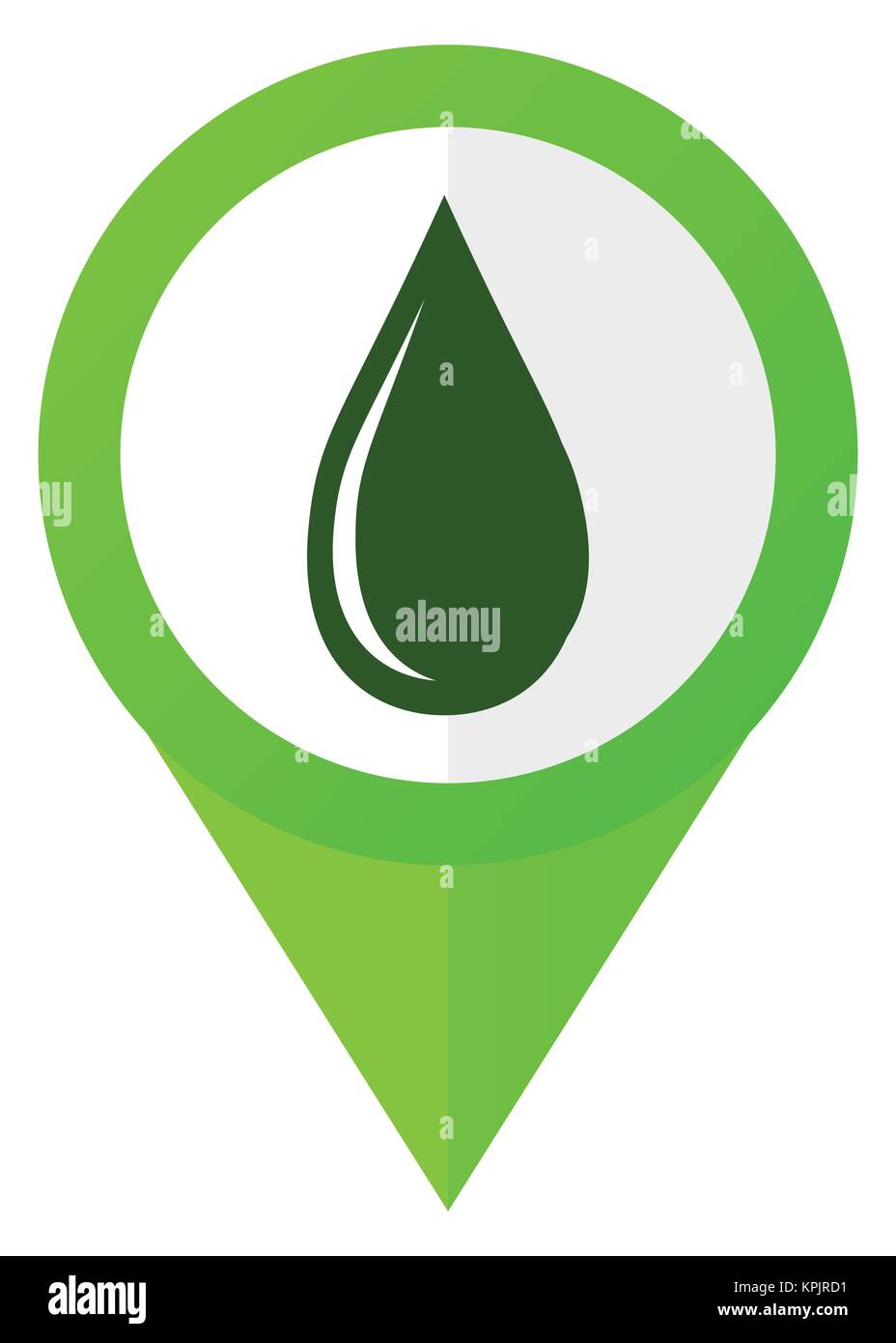 Water drop green flat design pointer vector icon isolated on white ...