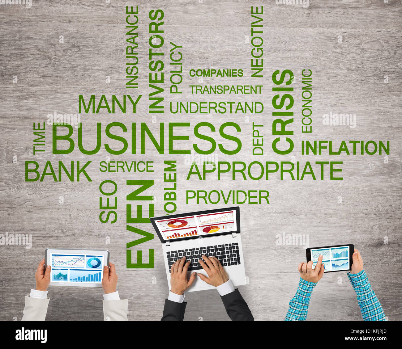 Group of three people with devices in hands working together as symbol ...
